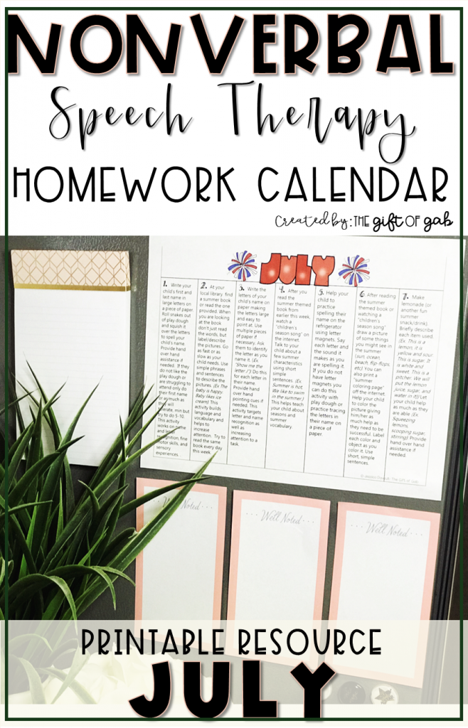 Nonverbal Speech Therapy Homework Activities - The Gift of Gab