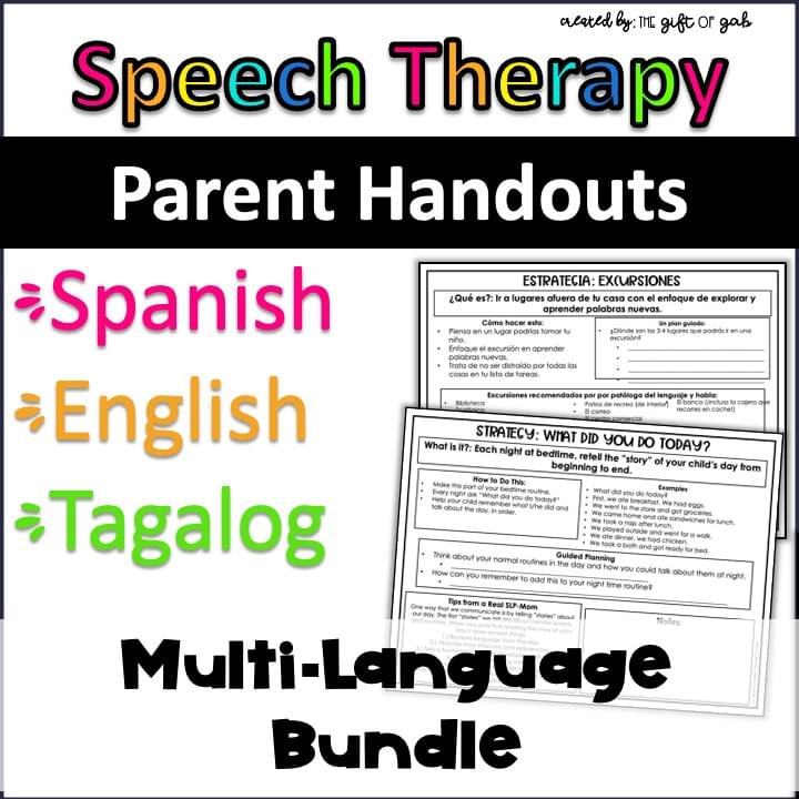 Multi-Language Speech Therapy Parent Handouts - The Gift of Gab